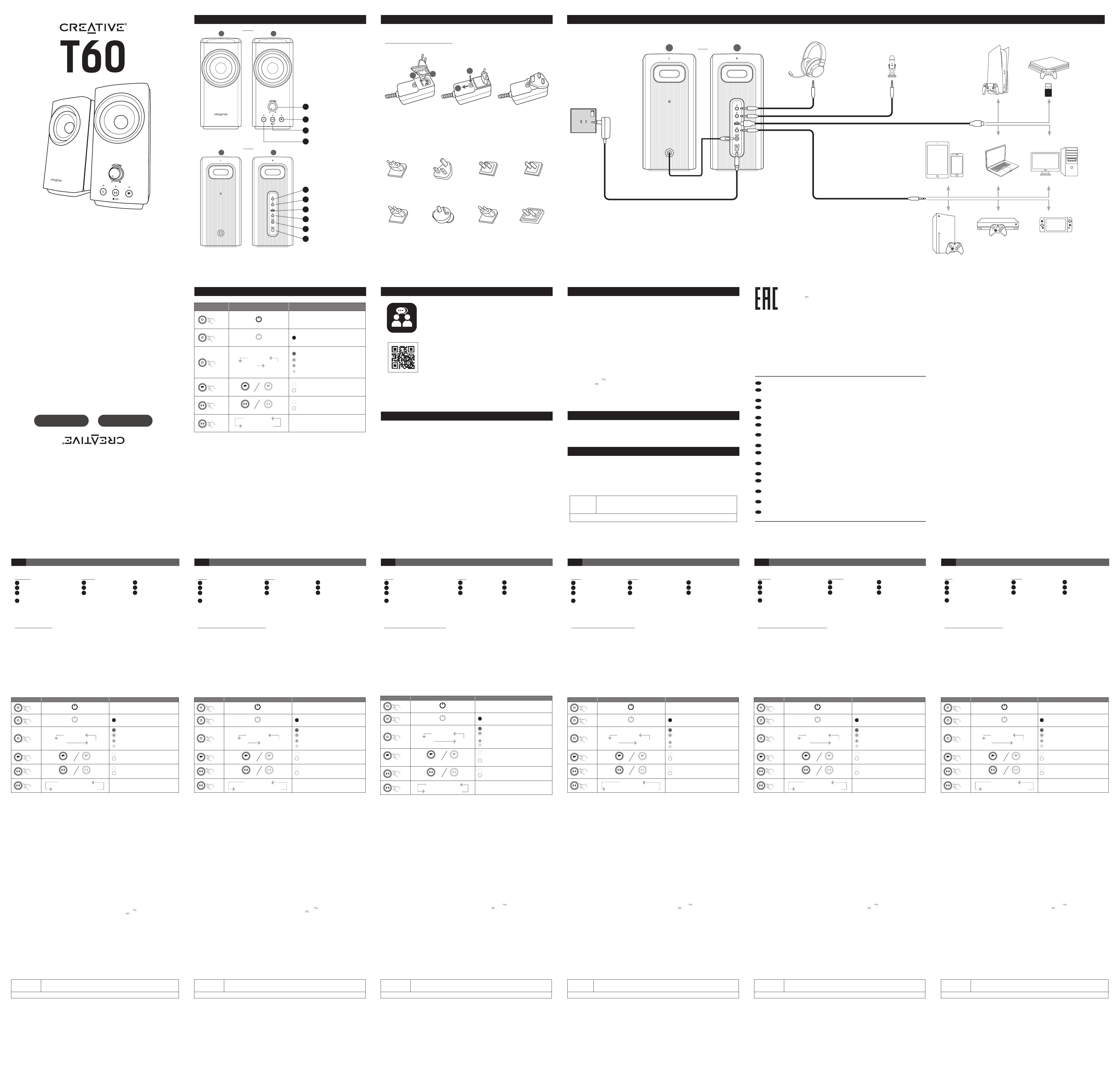 Creative T60 Compact Hi-Fi 2.0 Desktop Speakers ユーザーガイド